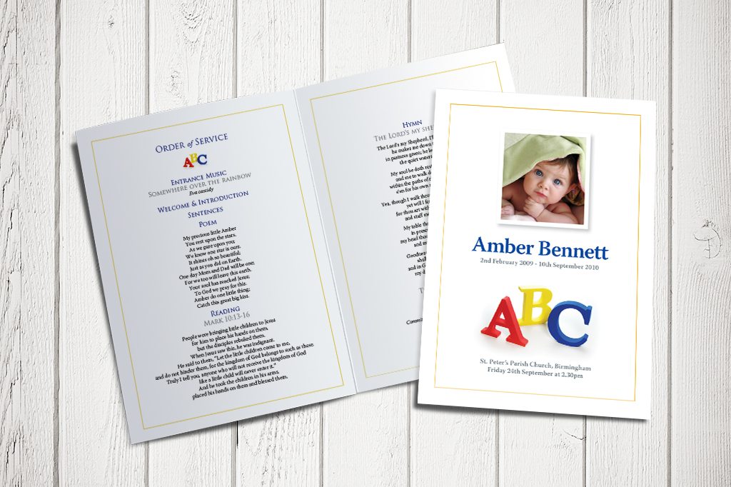 ABC Letters Funeral Order of Service design by Fitting Farewell ...