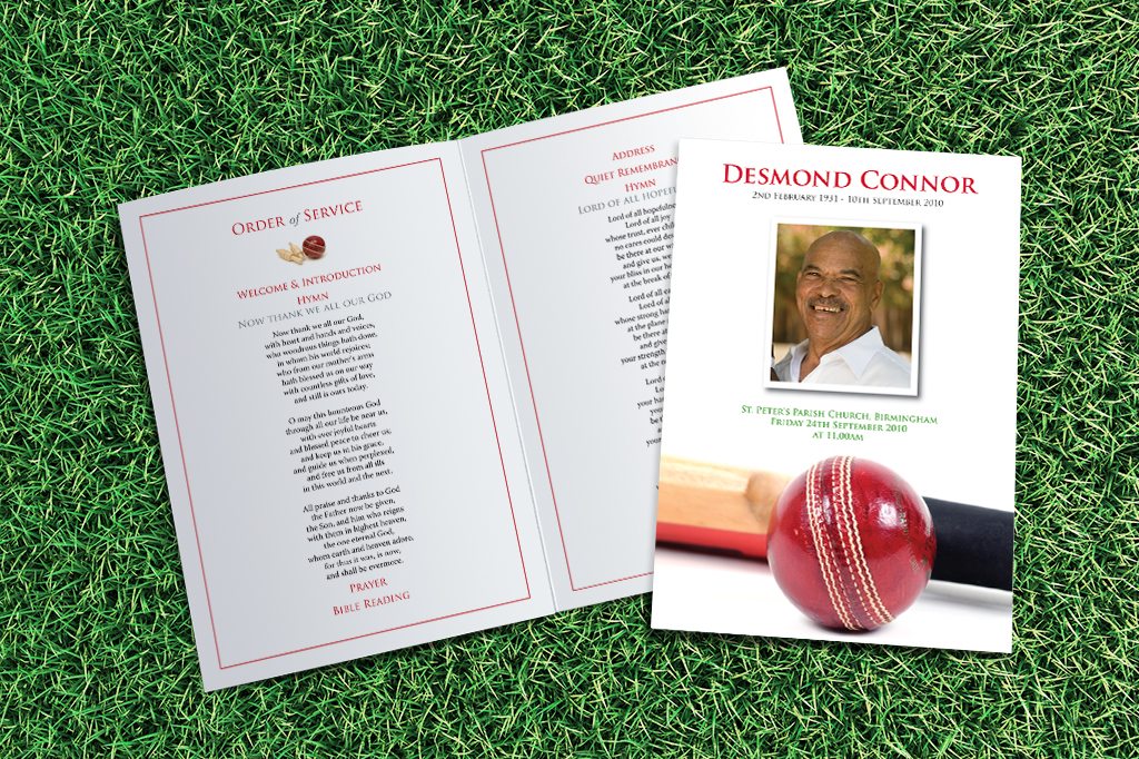 Cricket Funeral Order of Service design by Fitting Farewell - Funeral ...