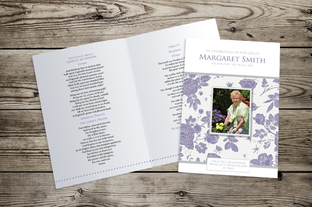 Vintage Rose (Purple) Funeral Order of Service design by Fitting ...