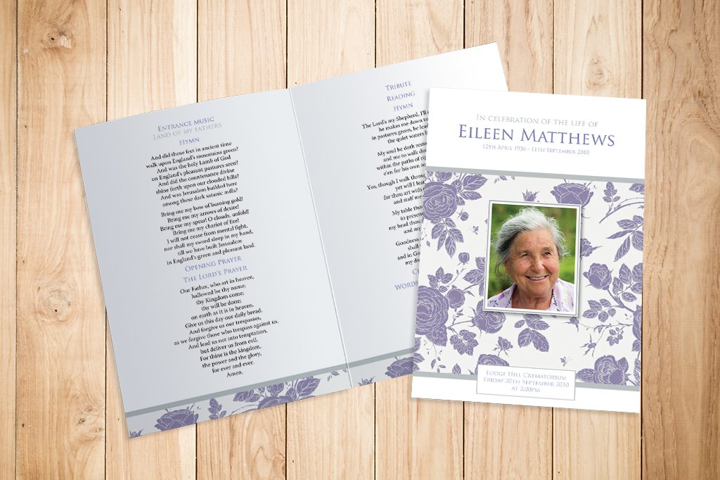 Vintage Rose (Purple) Funeral Order of Service design by Fitting ...